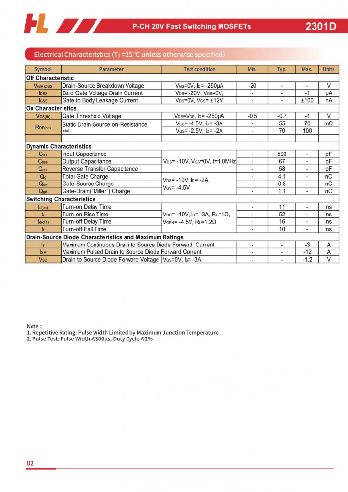 HL 2301D datasheet page 2