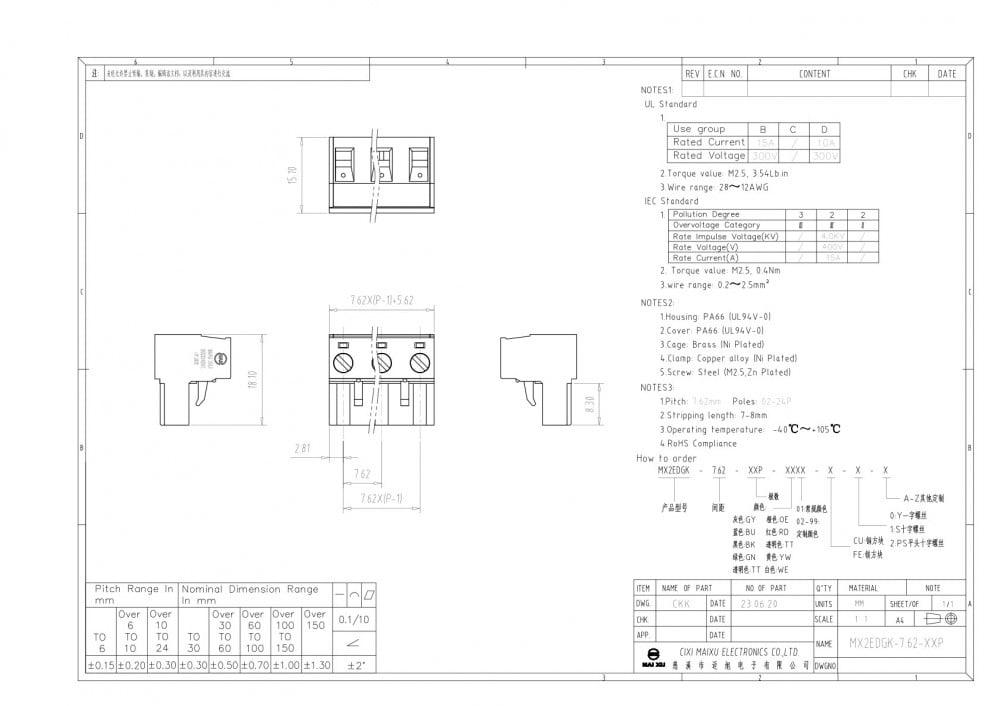MX2EDGK-7.62 terminal block technical document preview