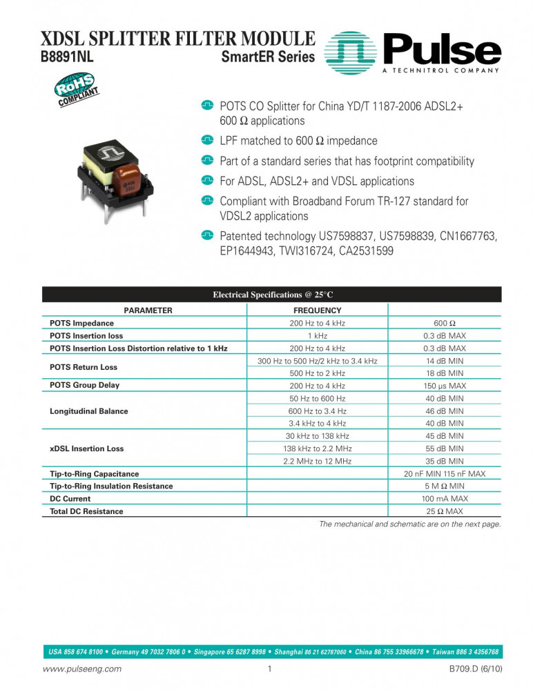 PULSE B8891NL technical specification page