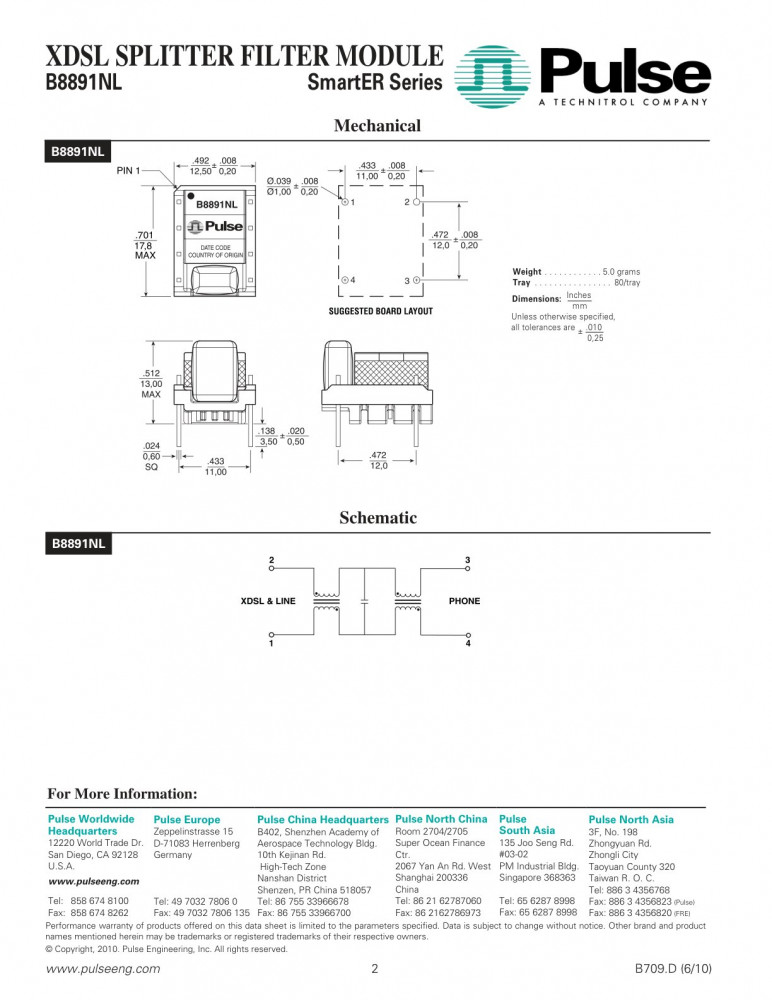 PULSE B8891NL mechanical and schematic page