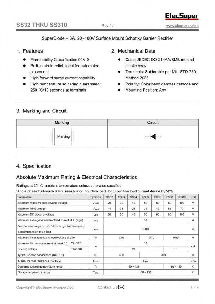 ElecSuper SS310 datasheet page 1