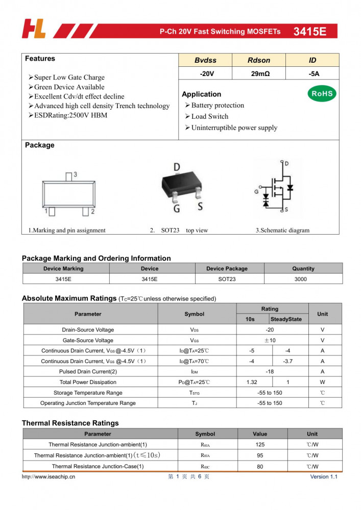 HL 3415E datasheet page 1