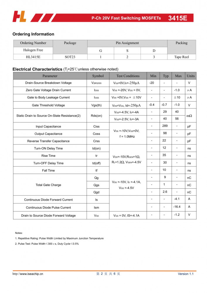 HL 3415E datasheet page 2