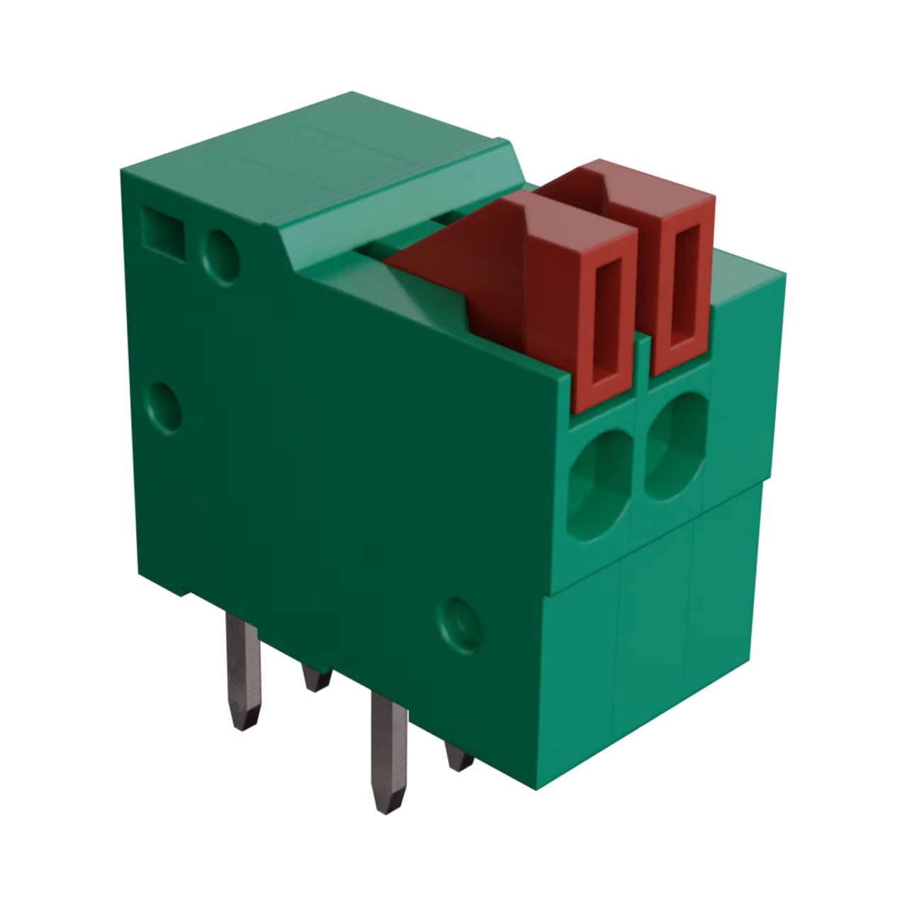 2.54mm Pitch, Eurostyle Fixed-Mount Push-Button Terminal Block, Horizontal, 6A, 26-18 AWG, Green, 2 Circuits for sale