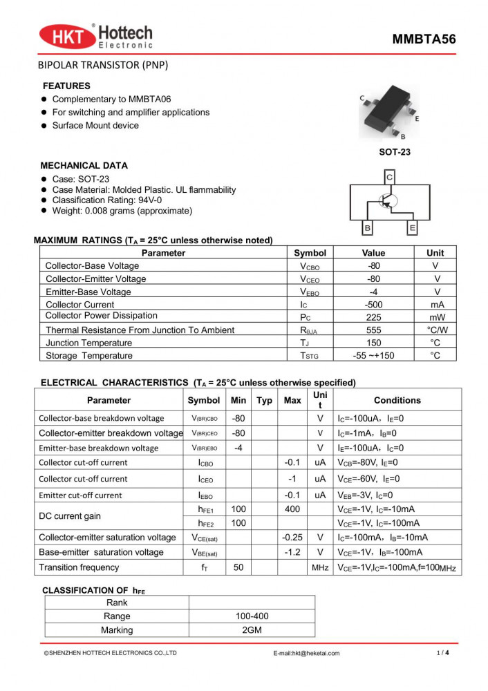 MMBTA56 datasheet page 1