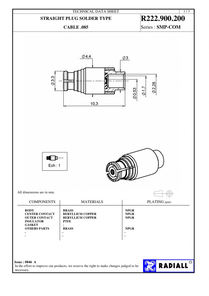 Radiall R222900200 product drawing, page 1