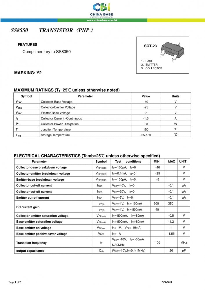CBI SS8550 datasheet page 1