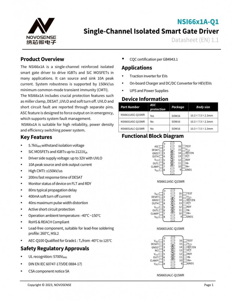 Datasheet page 1