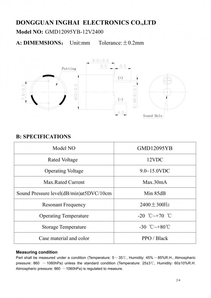 GMD12095YB-12V2400 specification approval document page 2