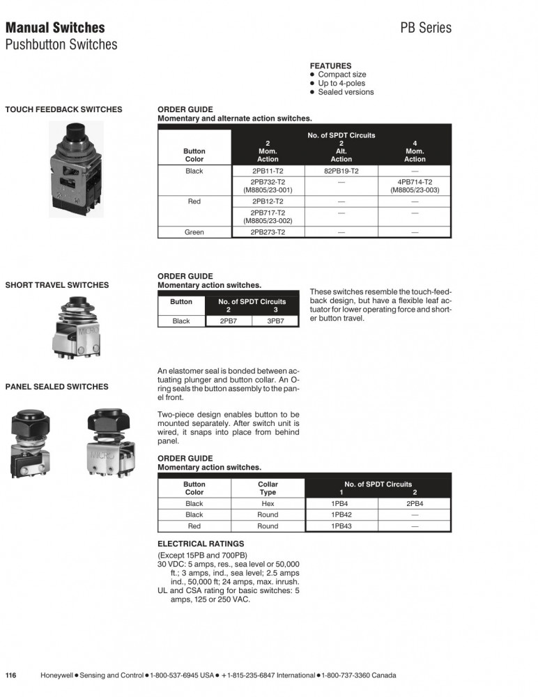 Honeywell pushbutton switch document page 1