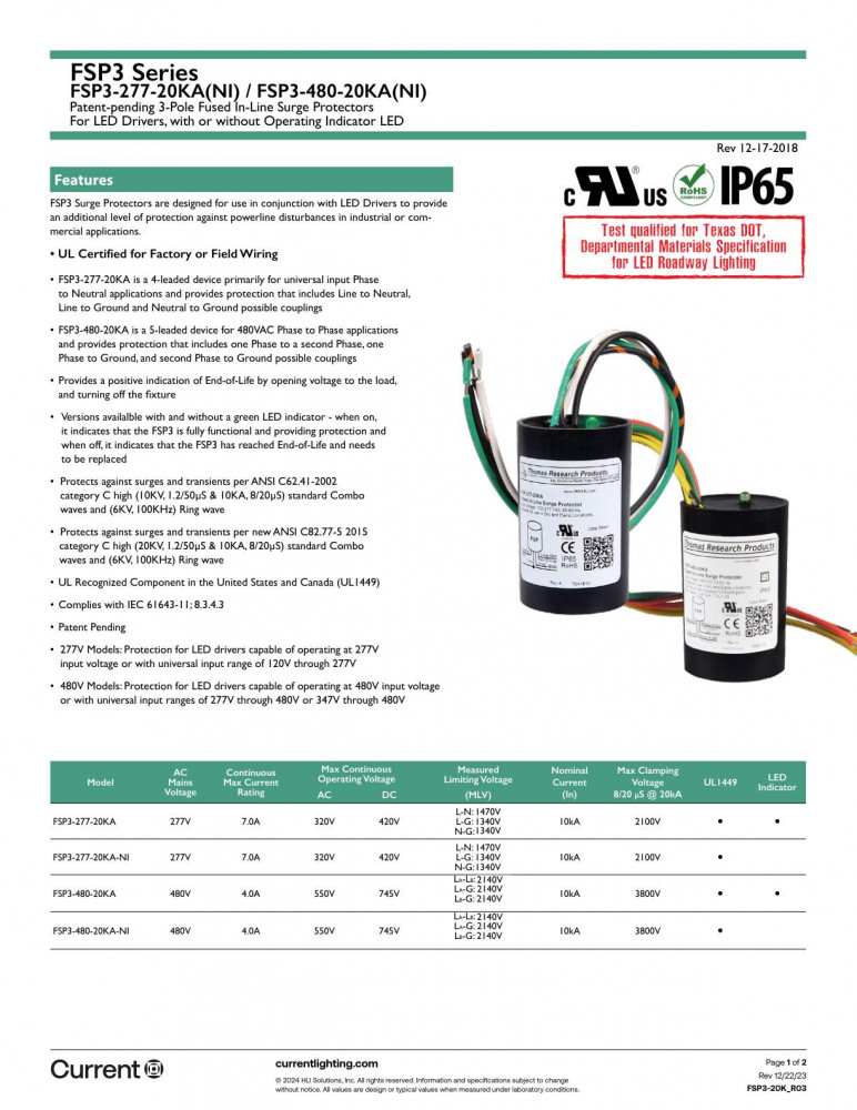 FSP3 surge protector datasheet page 1