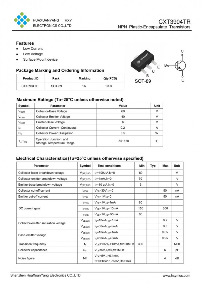 CXT3904TR-HXY datasheet page 1