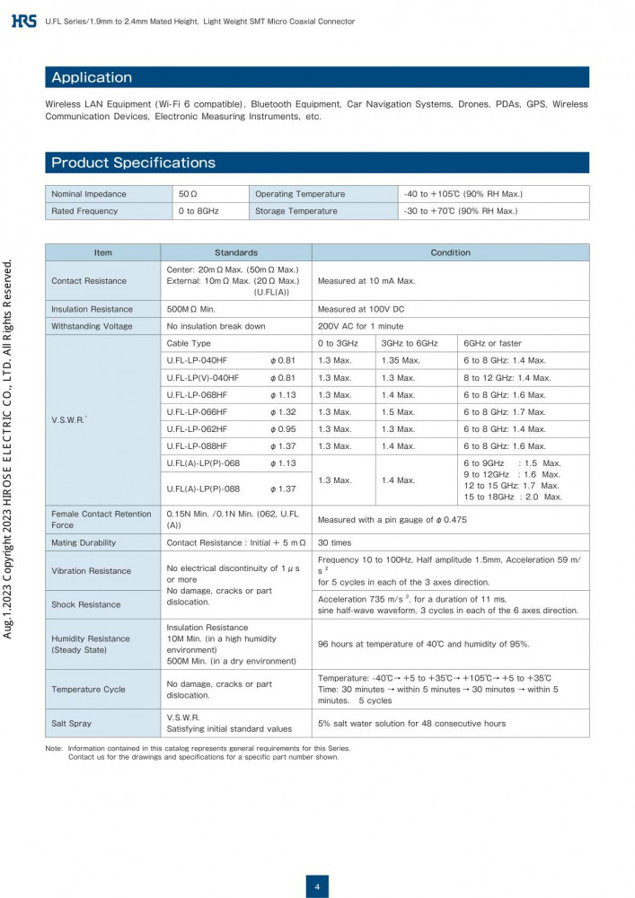 HRS U.FL series datasheet page 4