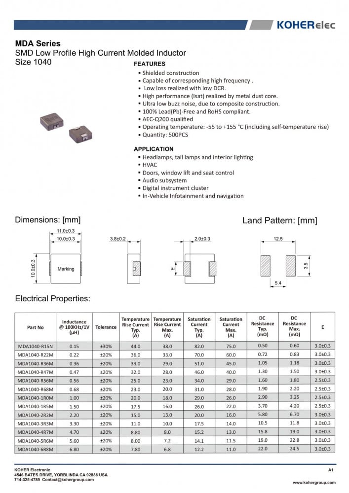 MDA series dimensions and construction