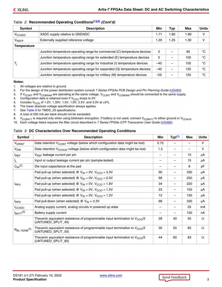 XA Artix-7 technical document page 3