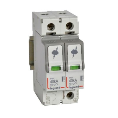 T1+T2 8kA 3 poles surge arrester - SPD T2 40kA 2P - 230V AC TN systems - Imax 40kA/pole - DIN rail 2 modules IP20 for sale