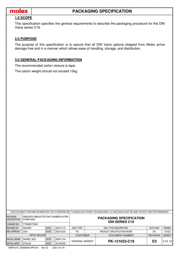 DIN Series C19 packaging specification, page 2