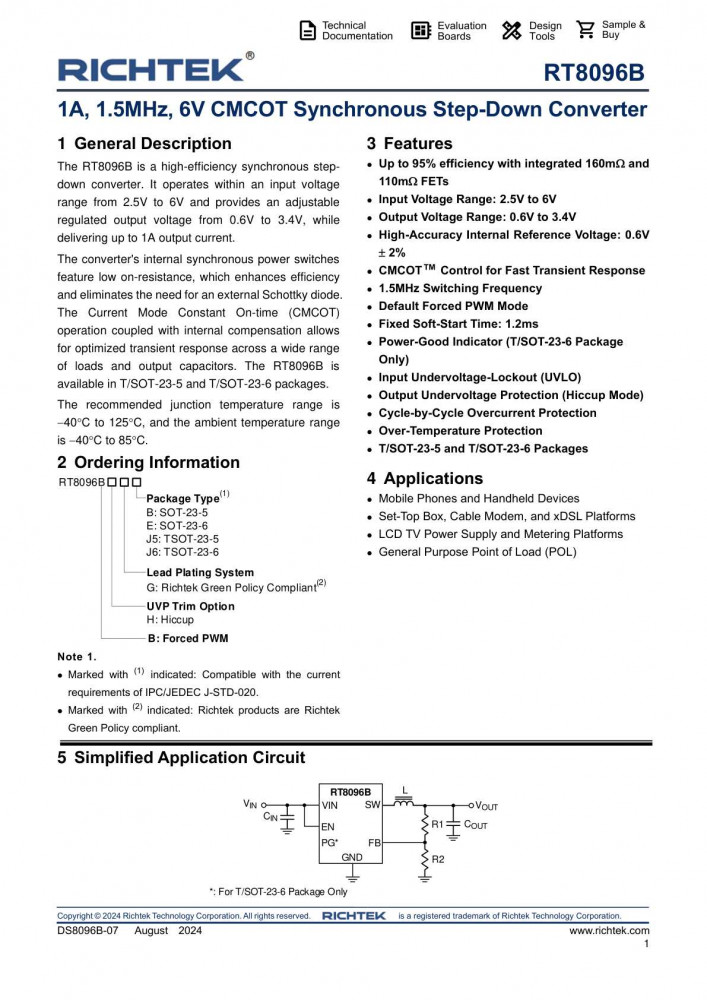 RT8096B datasheet preview, page 1