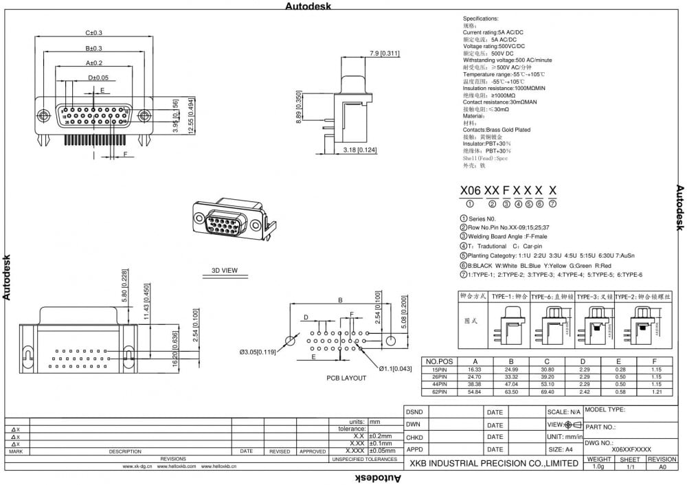 XKB Connection X0615FC2W1 technical drawing page 1