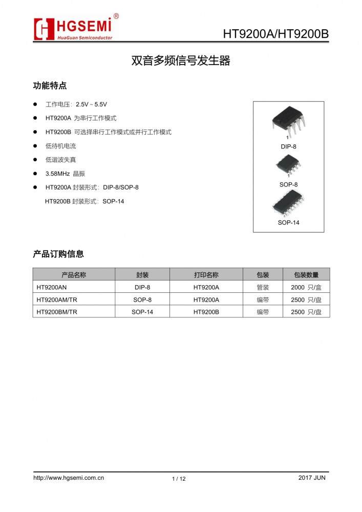 HT9200B datasheet page 1