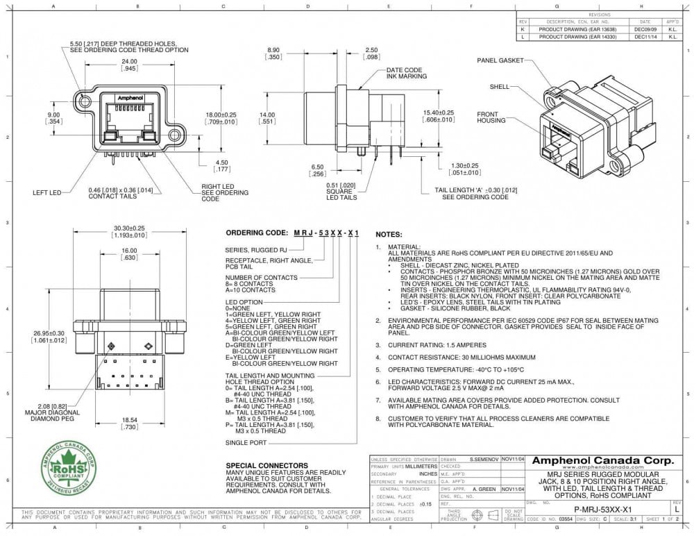 Amphenol MRJ-5381-01 product drawing page 1