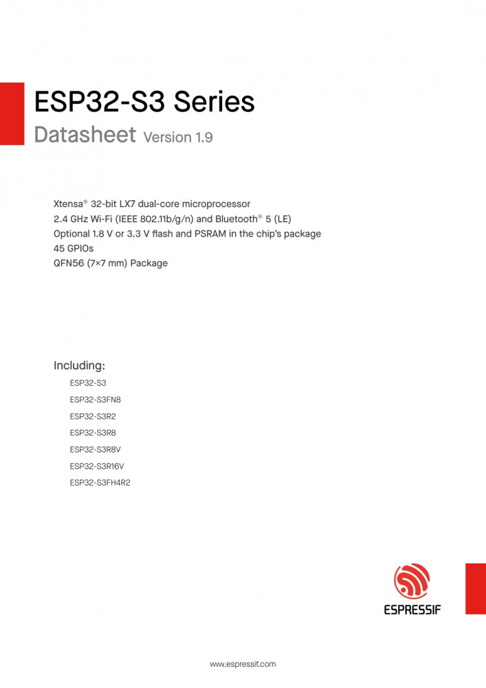 ESP32-S3 datasheet page 1