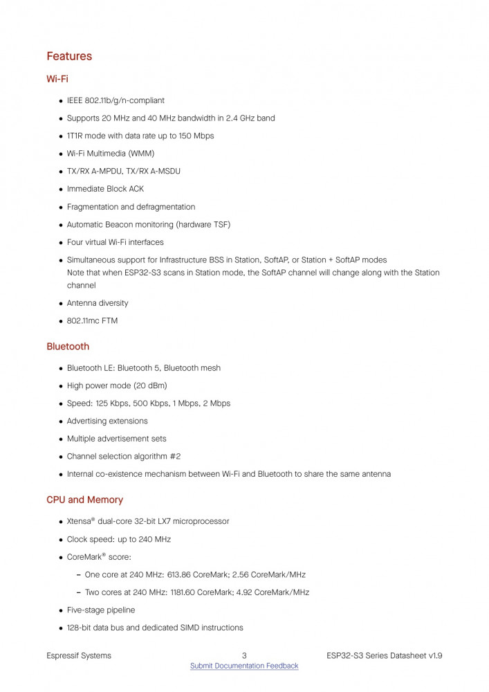 ESP32-S3 datasheet page 3