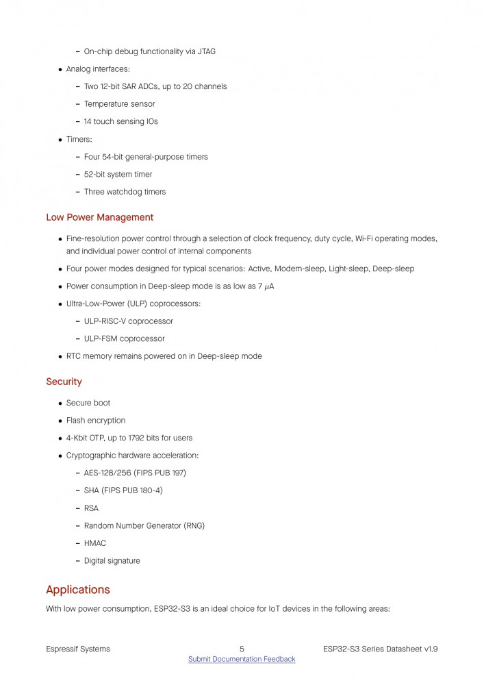ESP32-S3 datasheet page 5