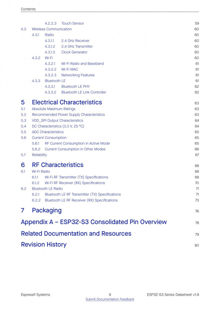 ESP32-S3 datasheet page 9