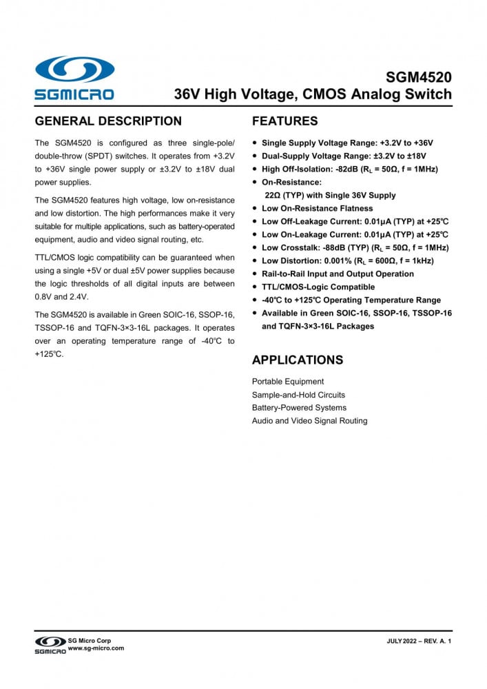 SGM4520 datasheet page 1