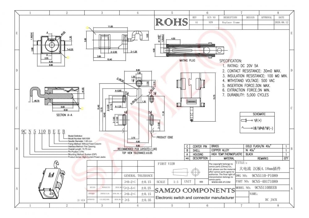 SAMZO 9CN5110BEEB technical document page