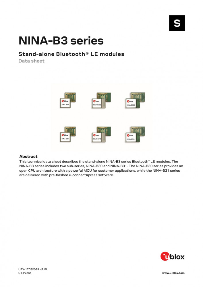 NINA-B3 datasheet preview, page 1