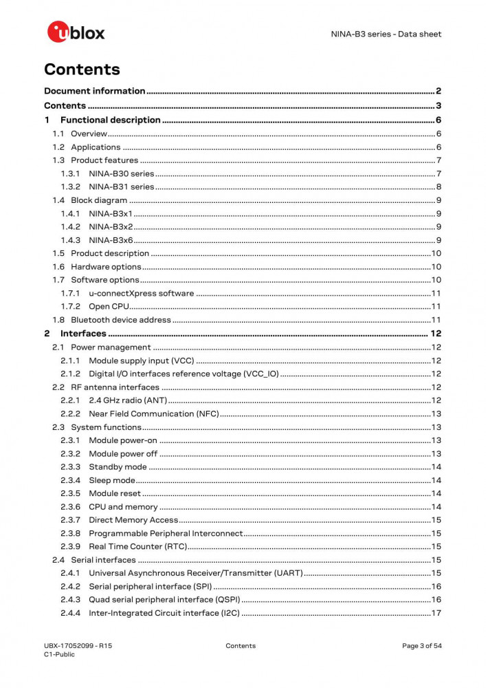 NINA-B3 datasheet preview, page 3