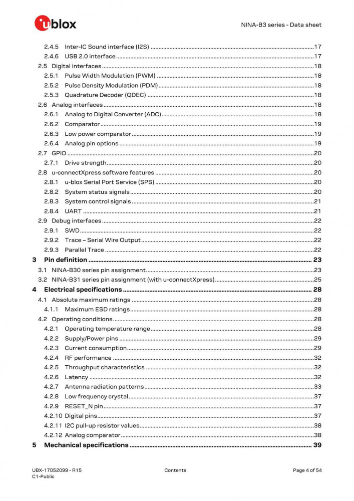 NINA-B3 datasheet preview, page 4