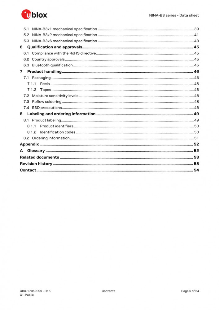 NINA-B3 datasheet preview, page 5