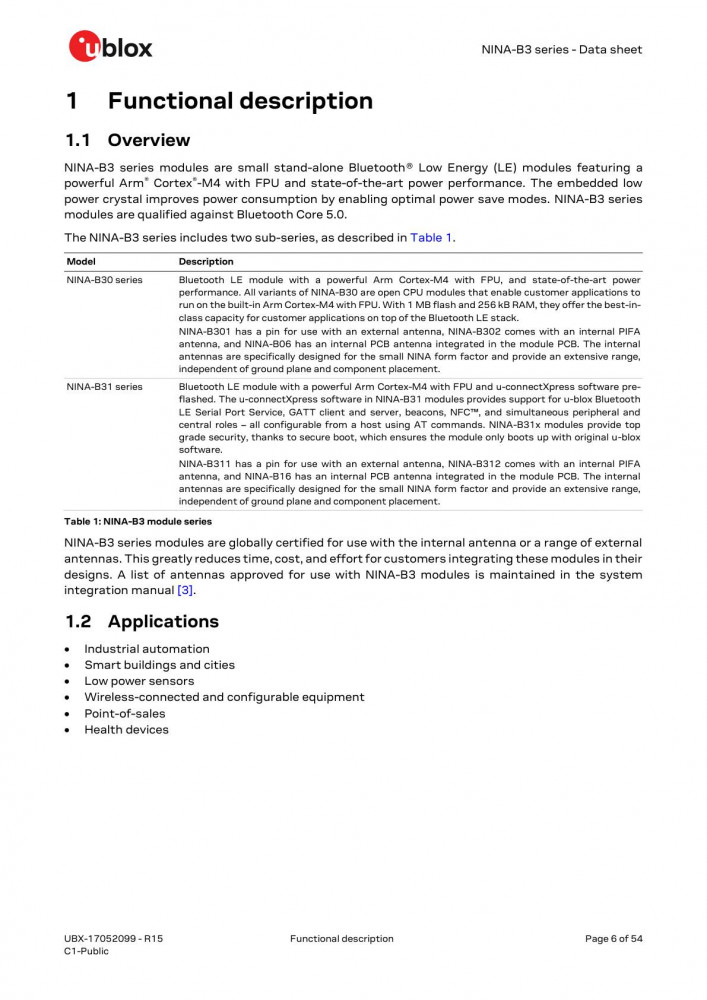 NINA-B3 datasheet preview, page 6