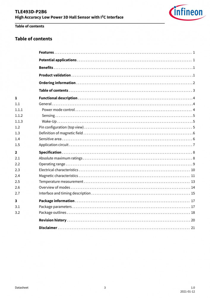 TLE493DP2B6A2HTSA1 technical document page 3