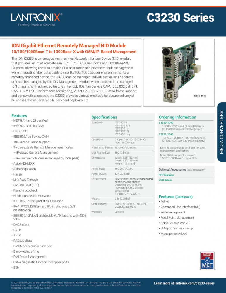 Lantronix C3230 Series technical document page