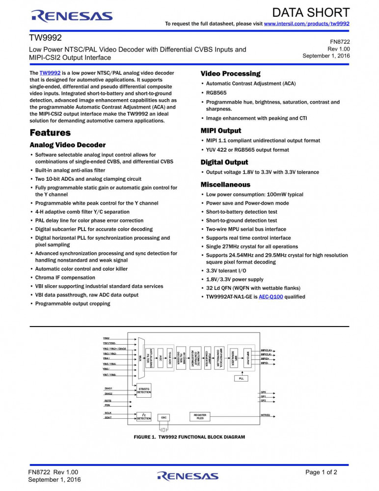 TW9992 technical document page 1
