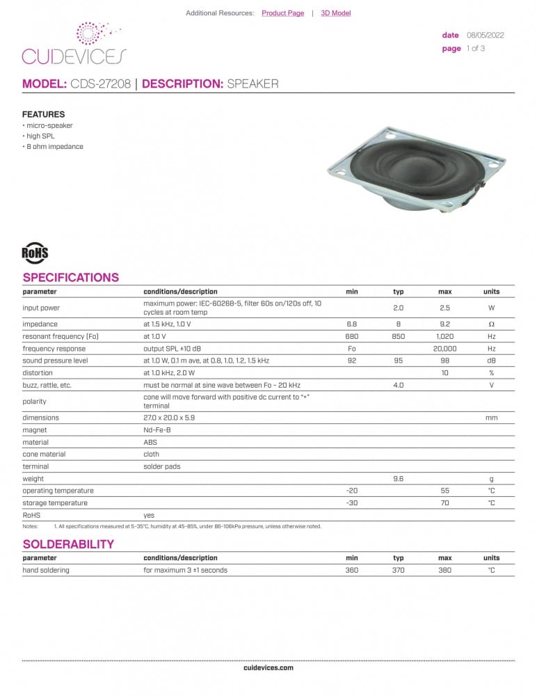CDS-27208 datasheet page 1