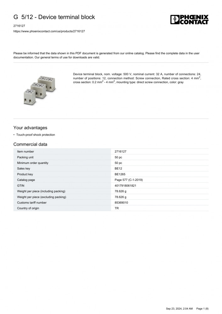 Phoenix Contact 2716127 technical document page 1