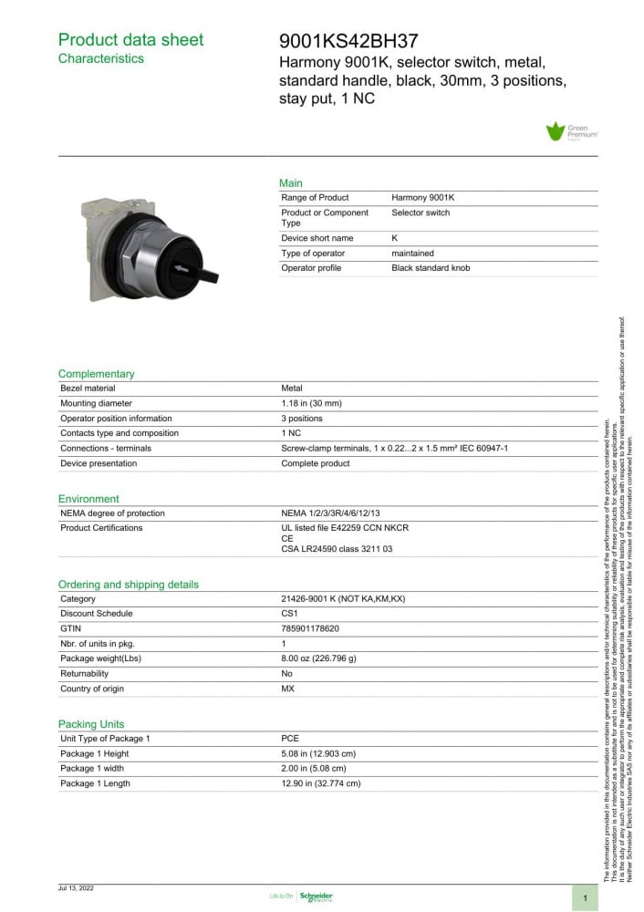 9001KS42BH37 technical document page 1