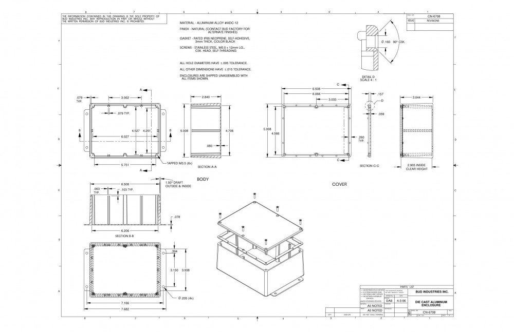 CN-6708 die-cast aluminum enclosure drawing
