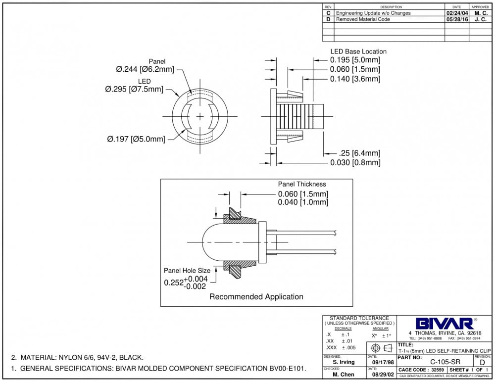 BIVAR C-105-SR technical drawing