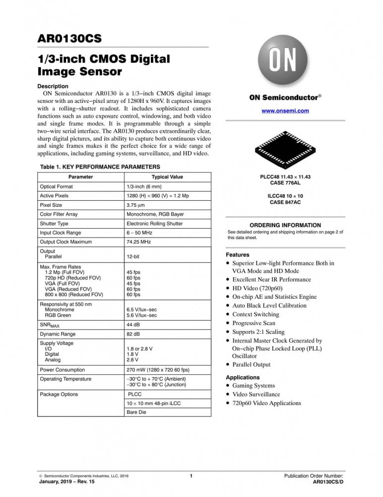 AR0130 datasheet page 1