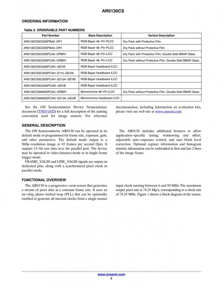 AR0130 datasheet page 2