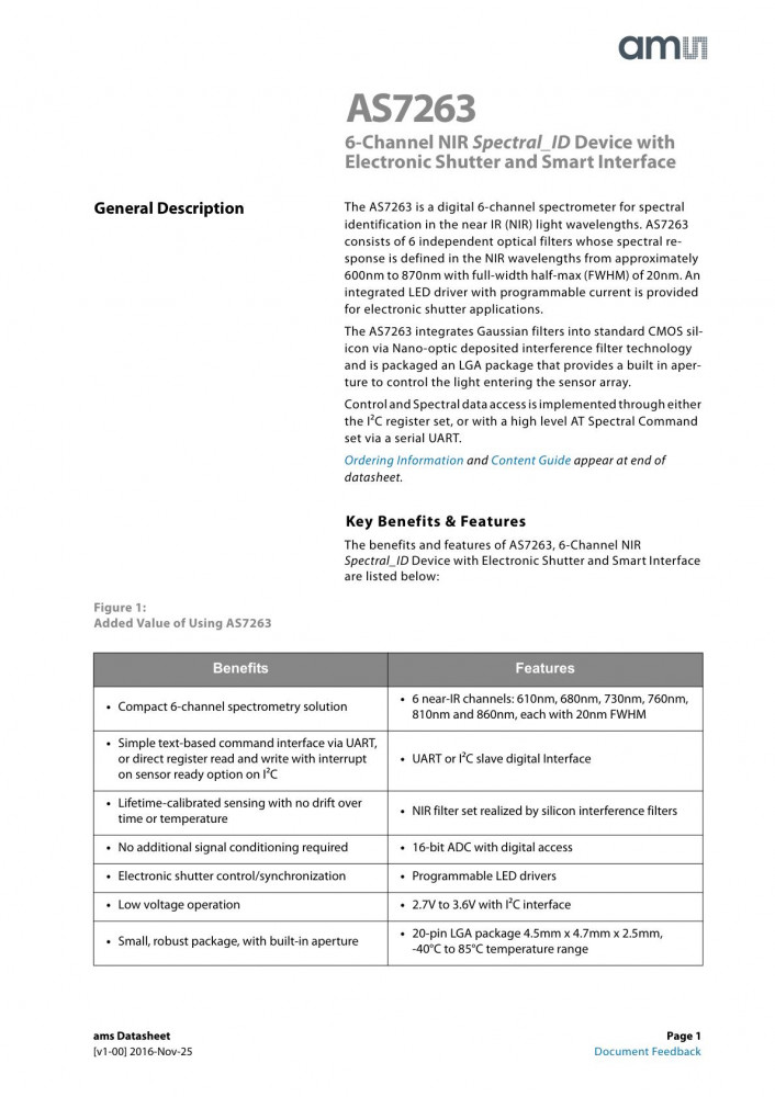 AS7263 datasheet page 1