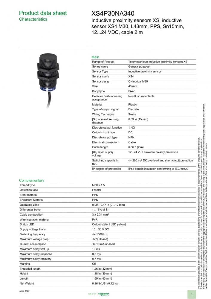 XS4P30NA340 technical document page 1