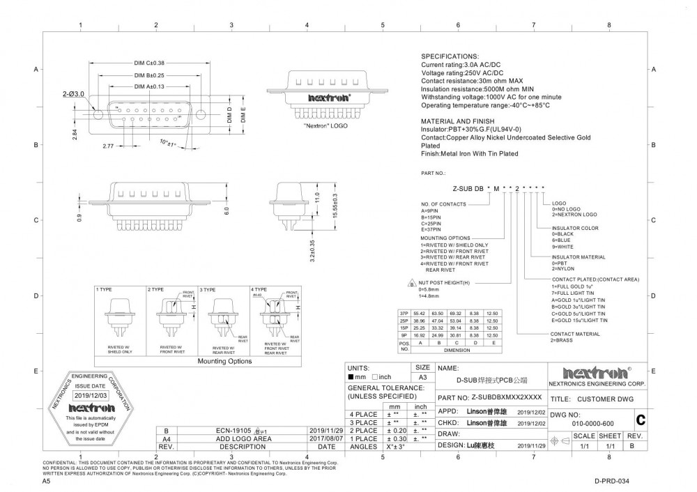 Nextron Z-SUBDBCM102A062 technical drawing preview