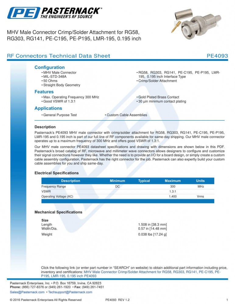 PE4093 technical datasheet page 1